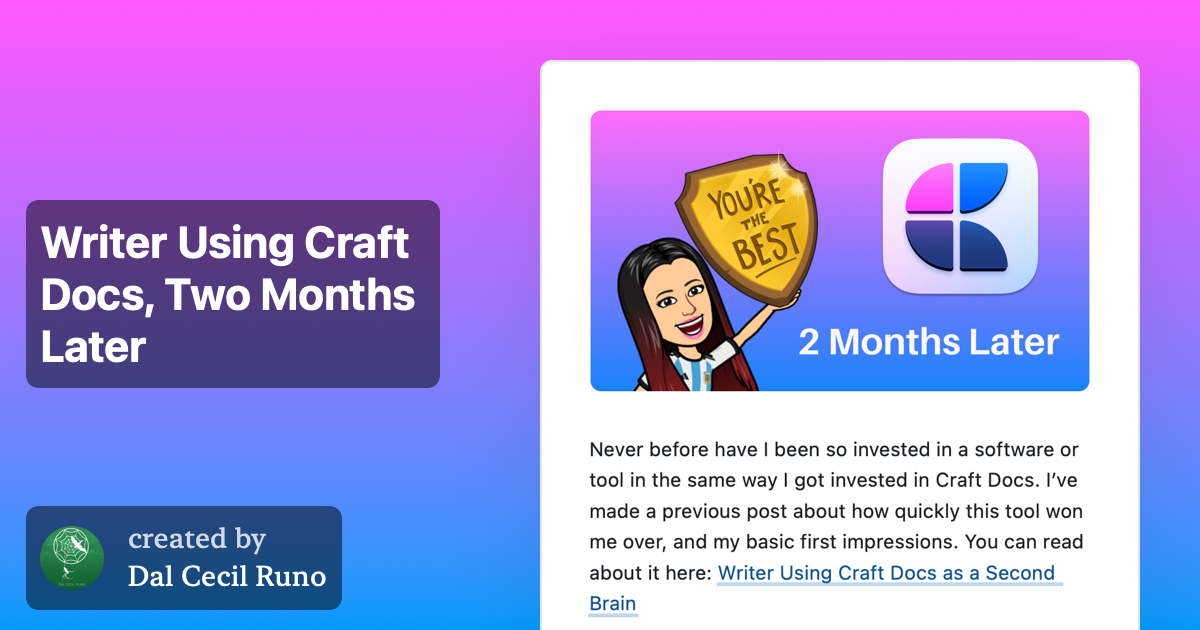Writer Using Craft Docs, Two Months Later