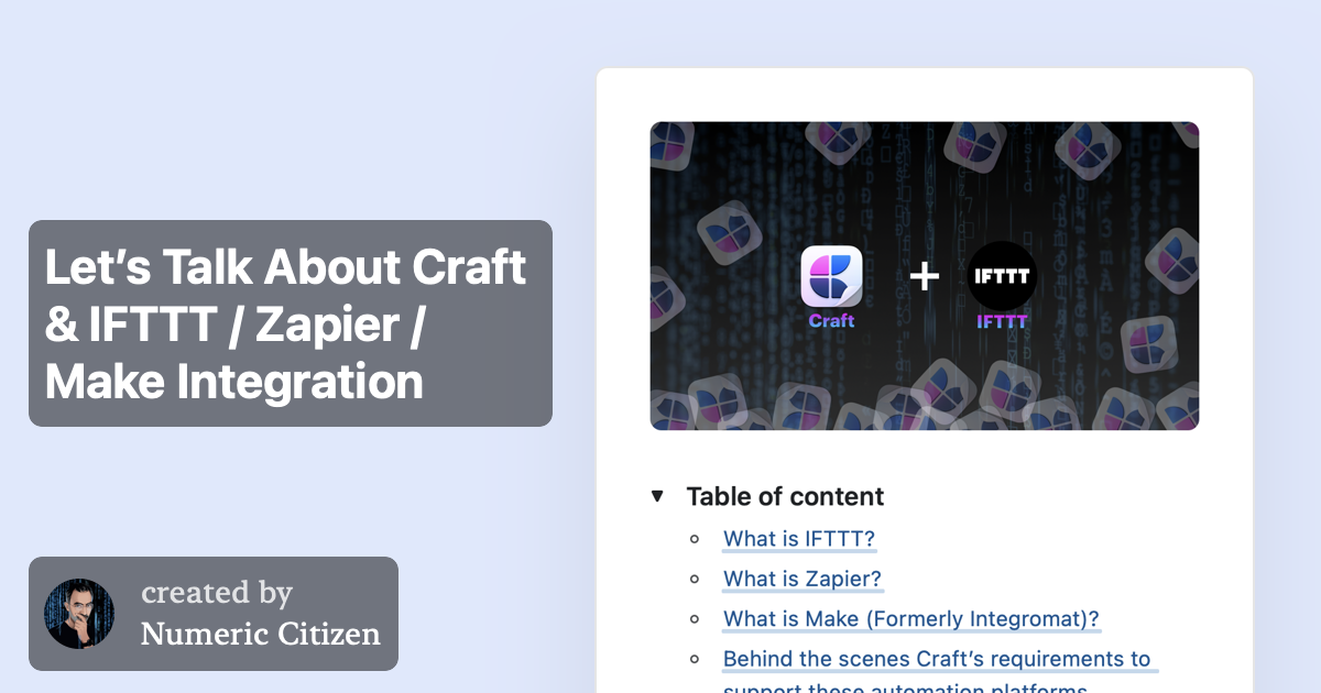 Let’s Talk About Craft & IFTTT / Zapier / Make Integration