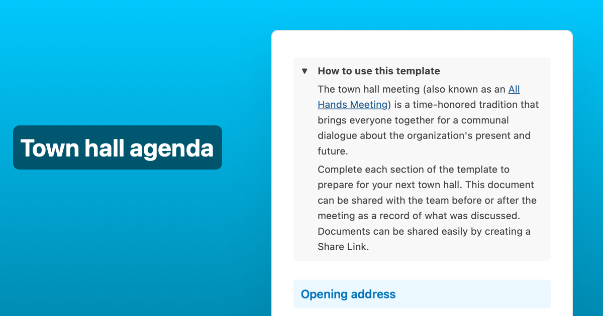 Town hall agenda