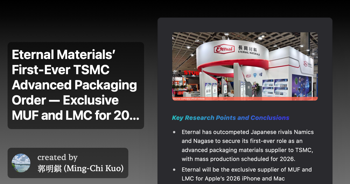Eternal Materials’ First-Ever TSMC Advanced Packaging Order — Exclusive ...