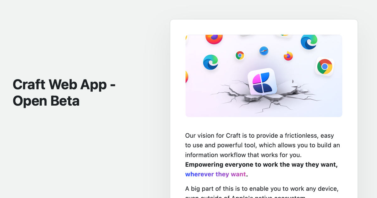 Craft Web App - Open Beta