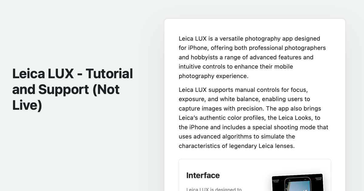 Leica LUX - Tutorial and Support