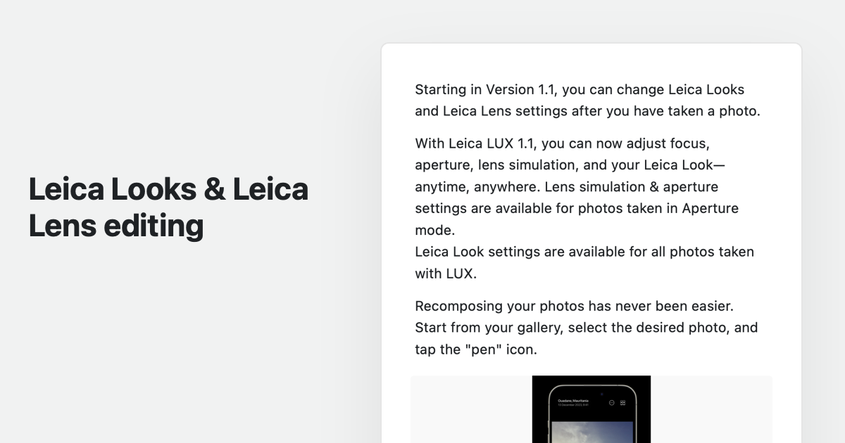 Leica Looks & Leica Lens editing