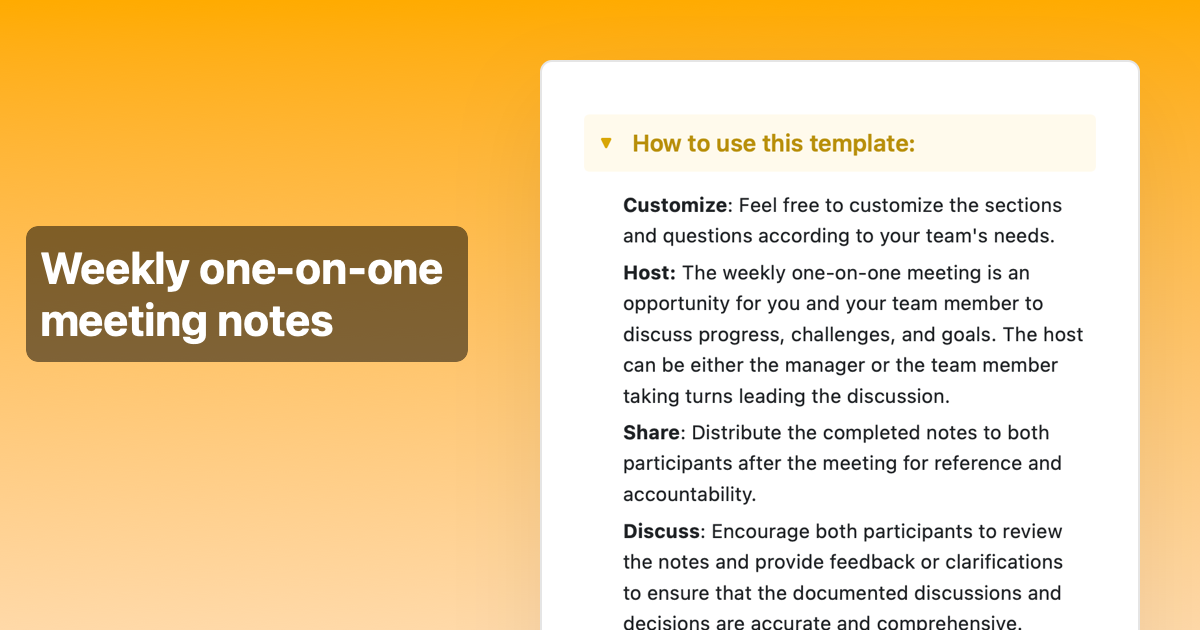 Weekly one-on-one meeting notes