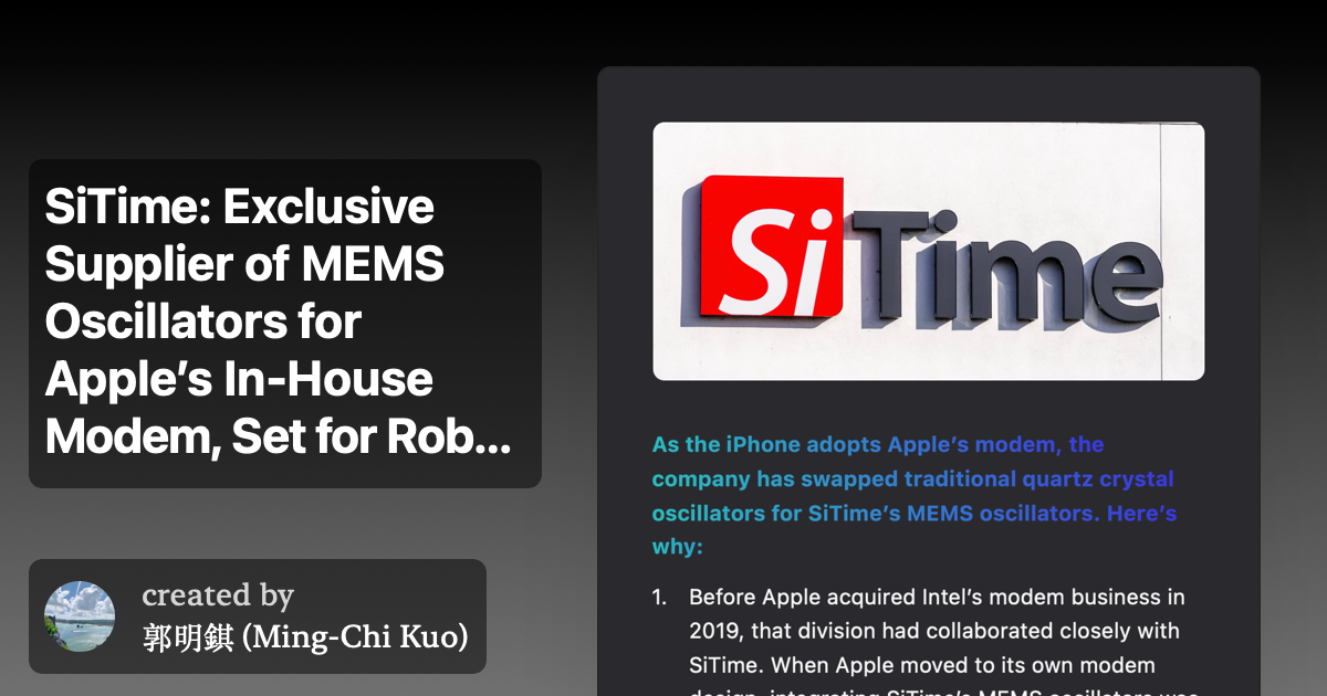 SiTime: Exclusive Supplier of MEMS Oscillators for Apple’s In-House Modem, Set for Robust Growth ...