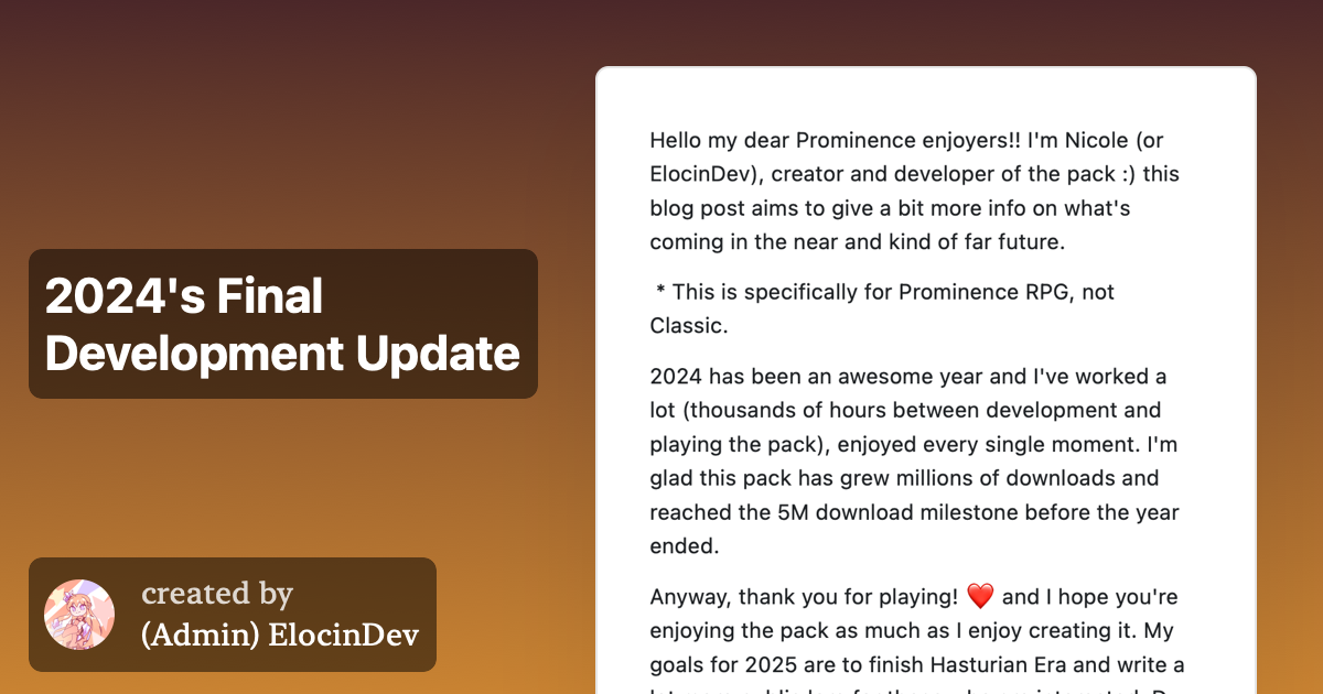 2024's Final Development Update