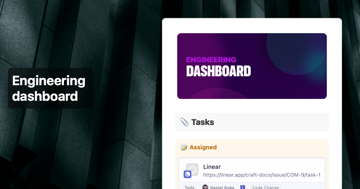Engineering dashboard