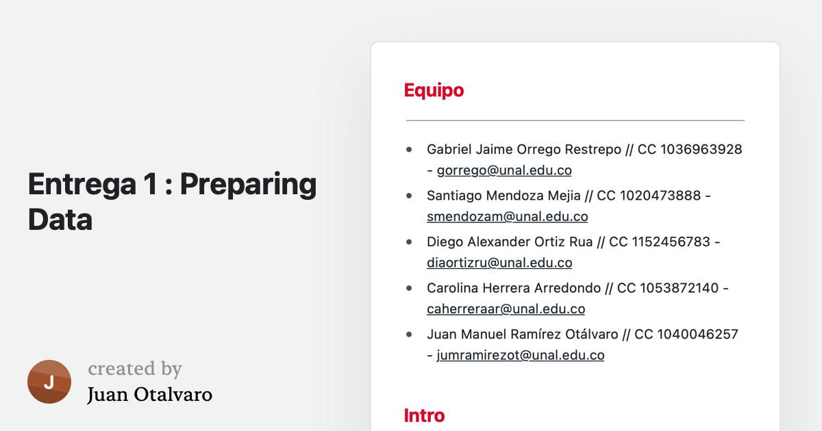 Entrega 1 : Preparing Data