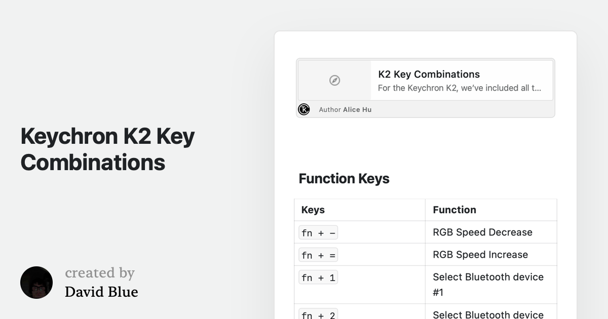 Keychron K2 Key Combinations