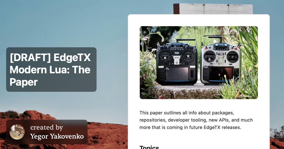 [DRAFT] EdgeTX Modern Lua: The Paper